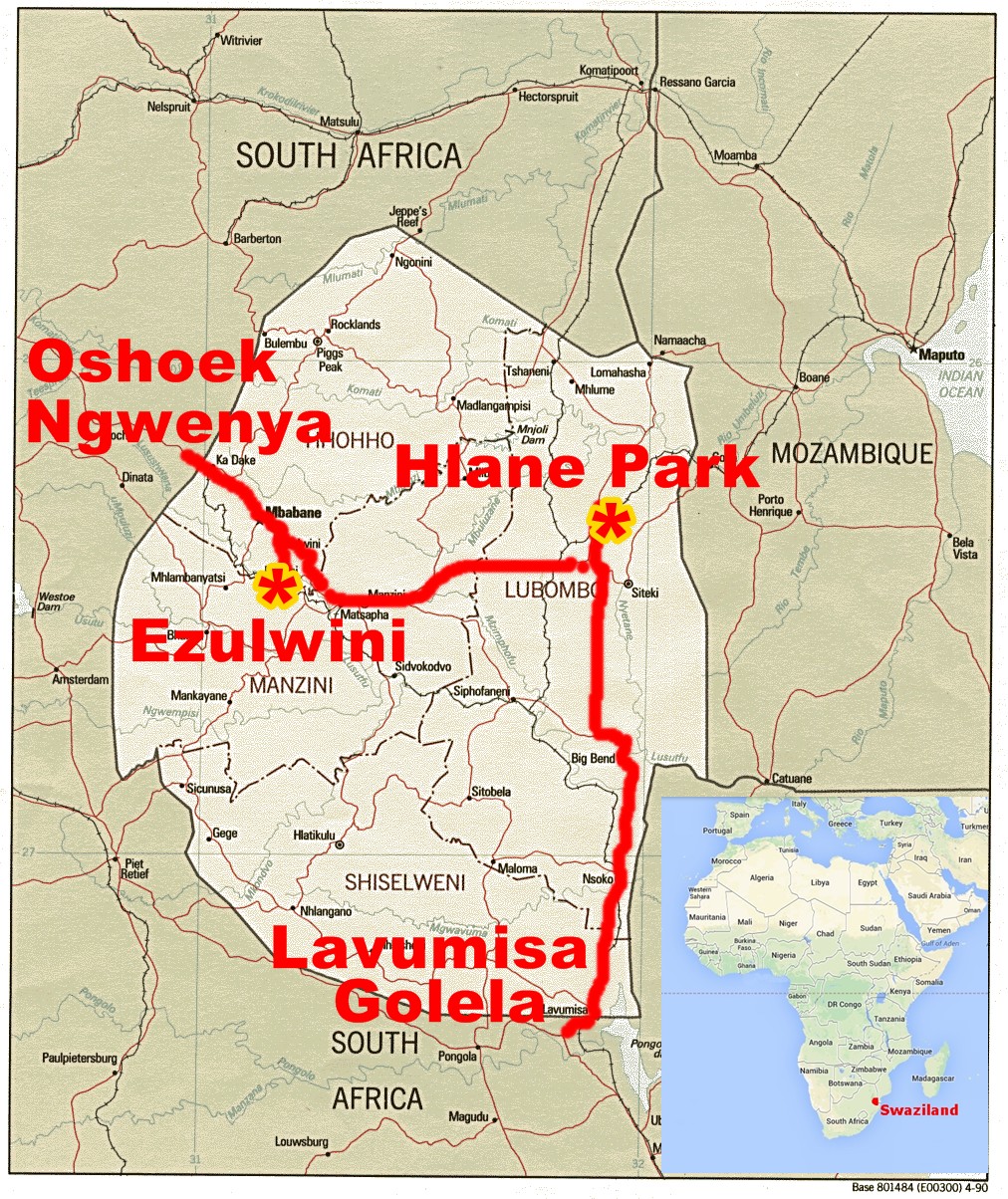 Swaziland by car. Our route.