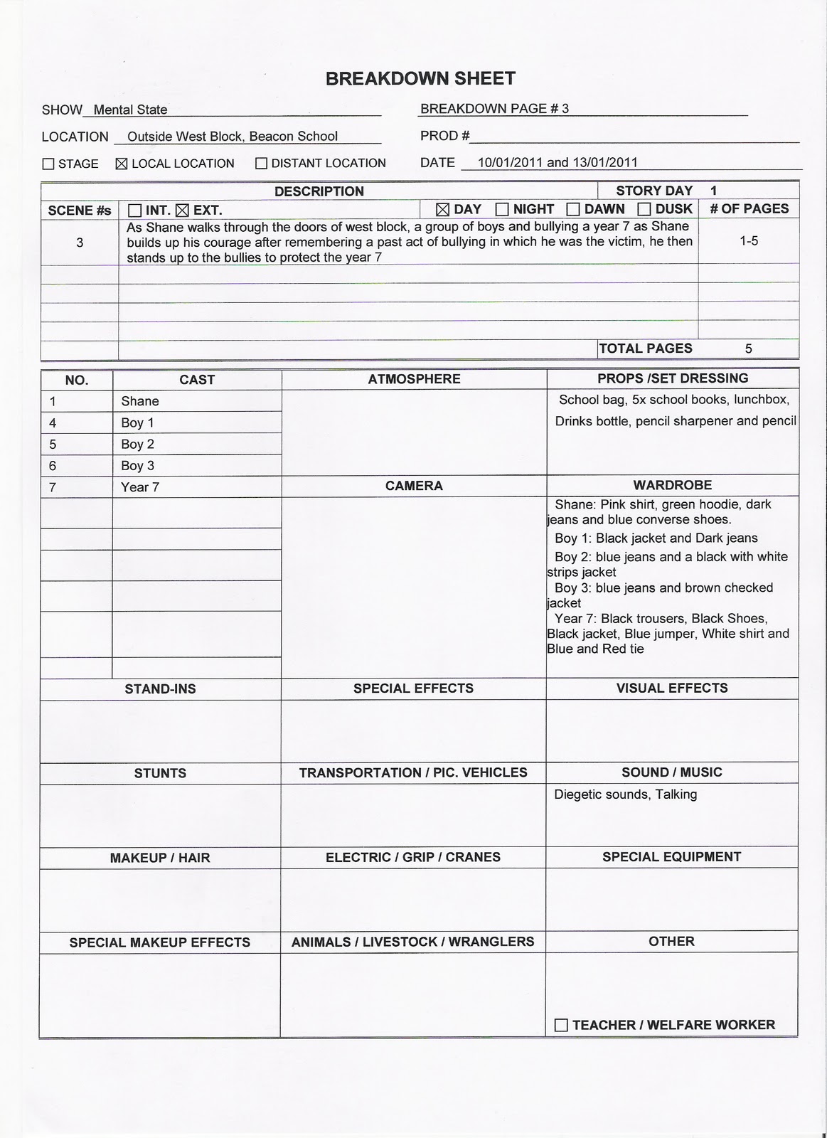 Pre-Production: Breakdown Sheets