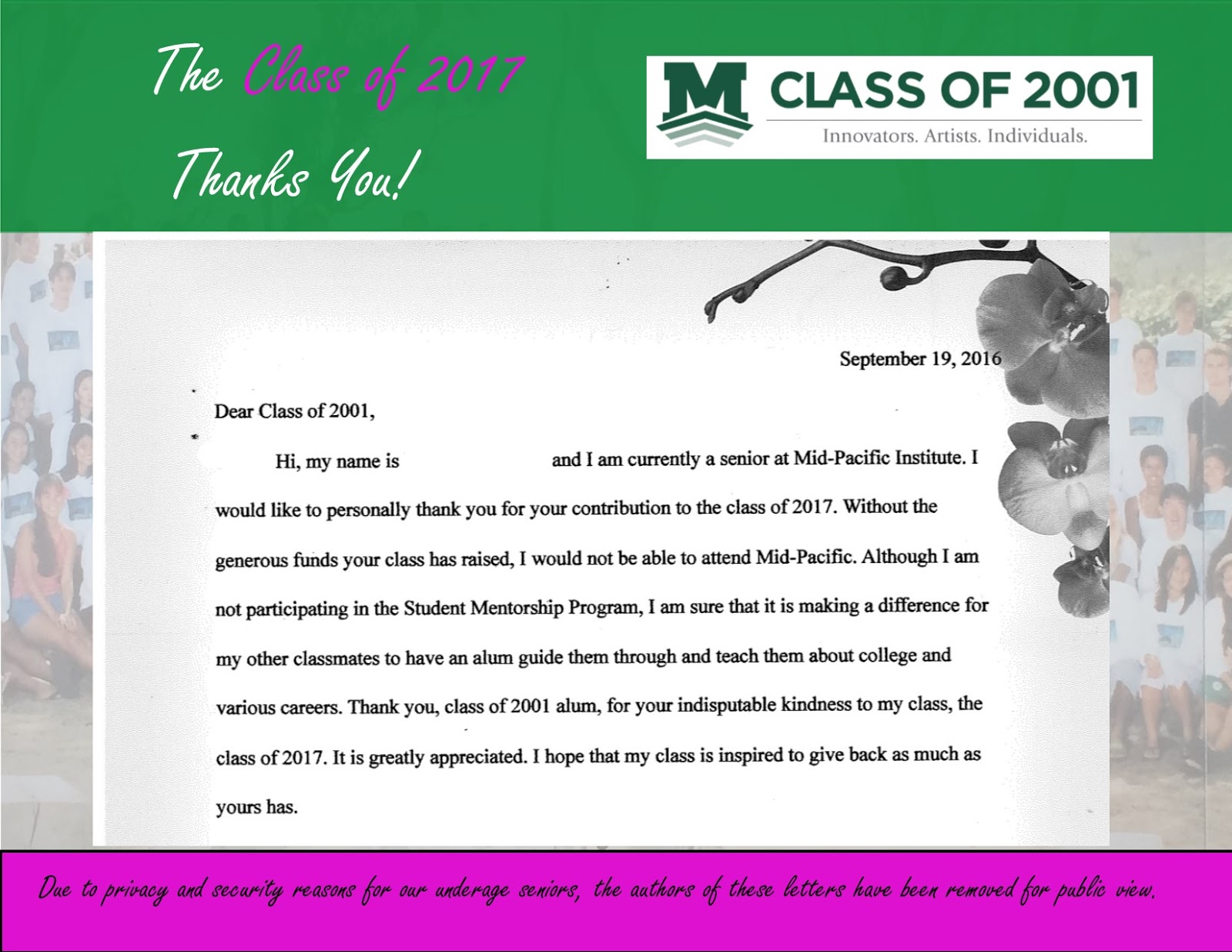 Mid-Pacific Institute's Class of 2001 Alumni Page : Another thank you ...