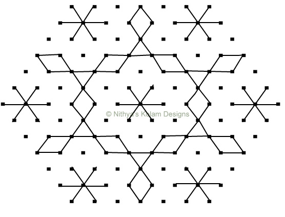 Nithya's Kolam Designs: Kolam 45: Flower Kolam Interlocked dots 13 x 7