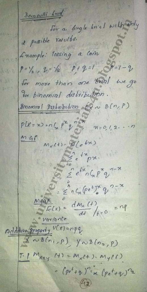 Binomial Distribution - Handwritten Notes