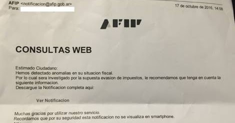 La AFIP advierte sobre la falsedad de un mail que están recibiendo los ...