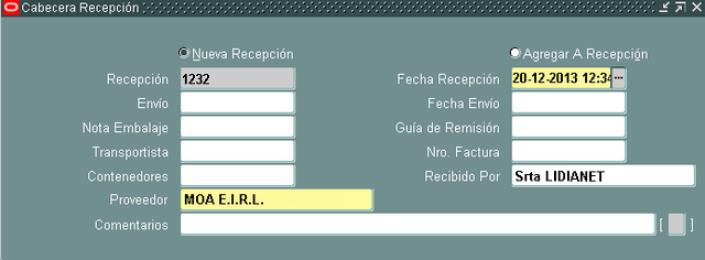 Compartiendo Tips de Oracle: Recepciones