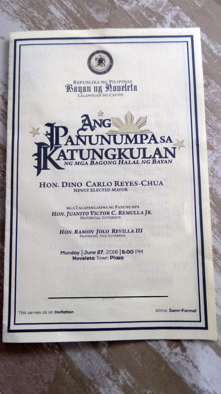 NOVELETA TOWN: Ang Panunumpa sa Katungkulan 2016 (Oath Taking of ...