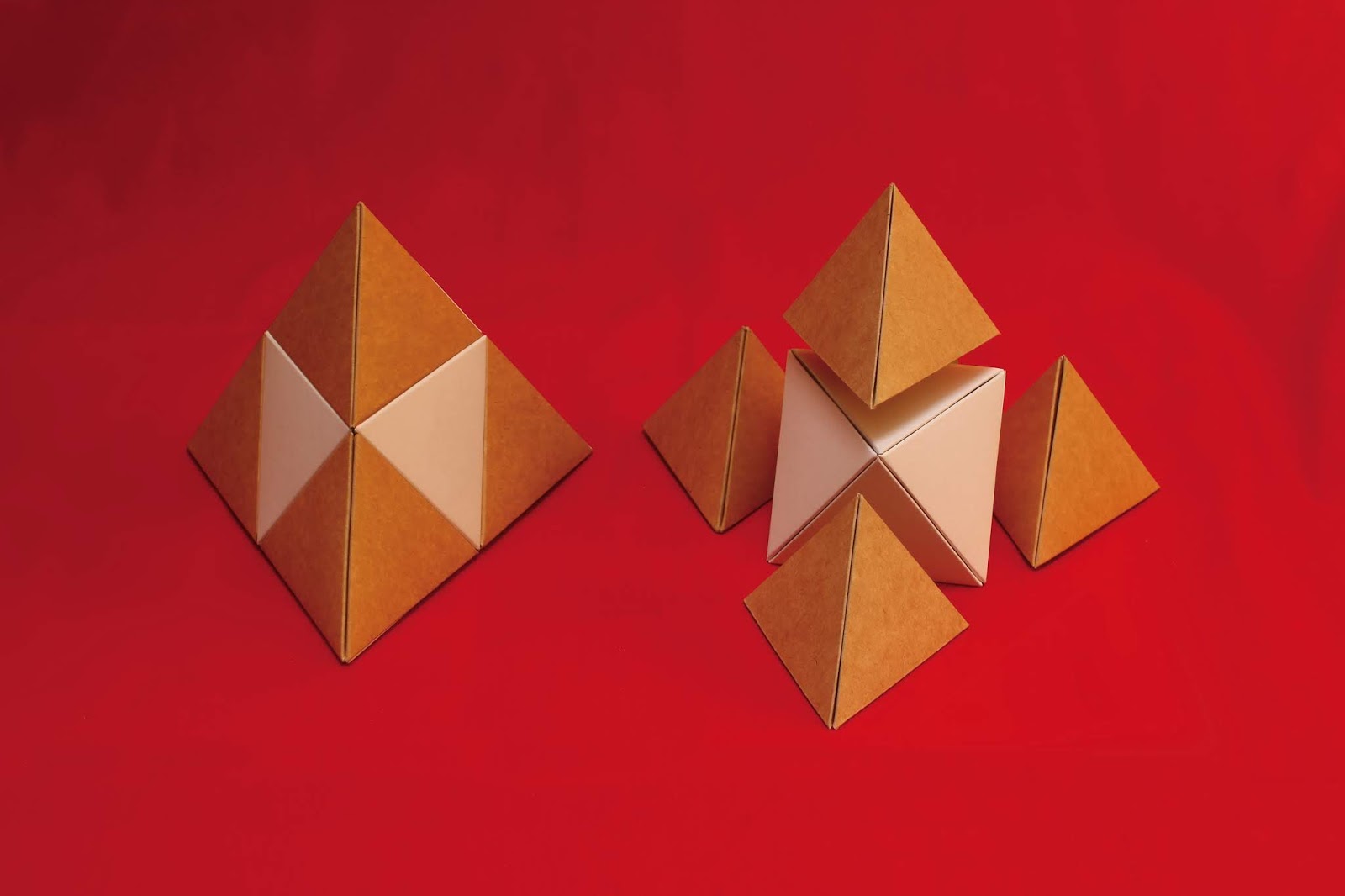 Construcción del tetraedro de triple altura con octaedros y tetraedros