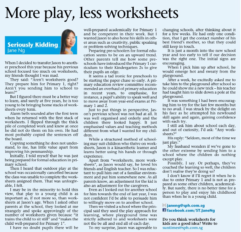 Newsworthy: More play, less worksheets