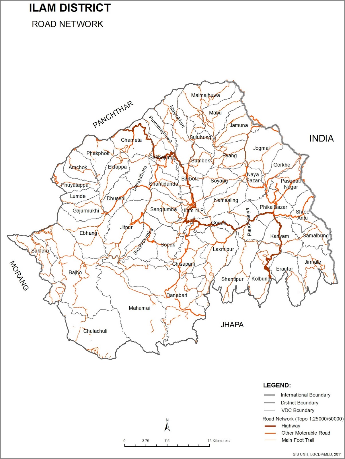 मेरो प्यारो ईलाम जिल्ला : Map of Ilam District