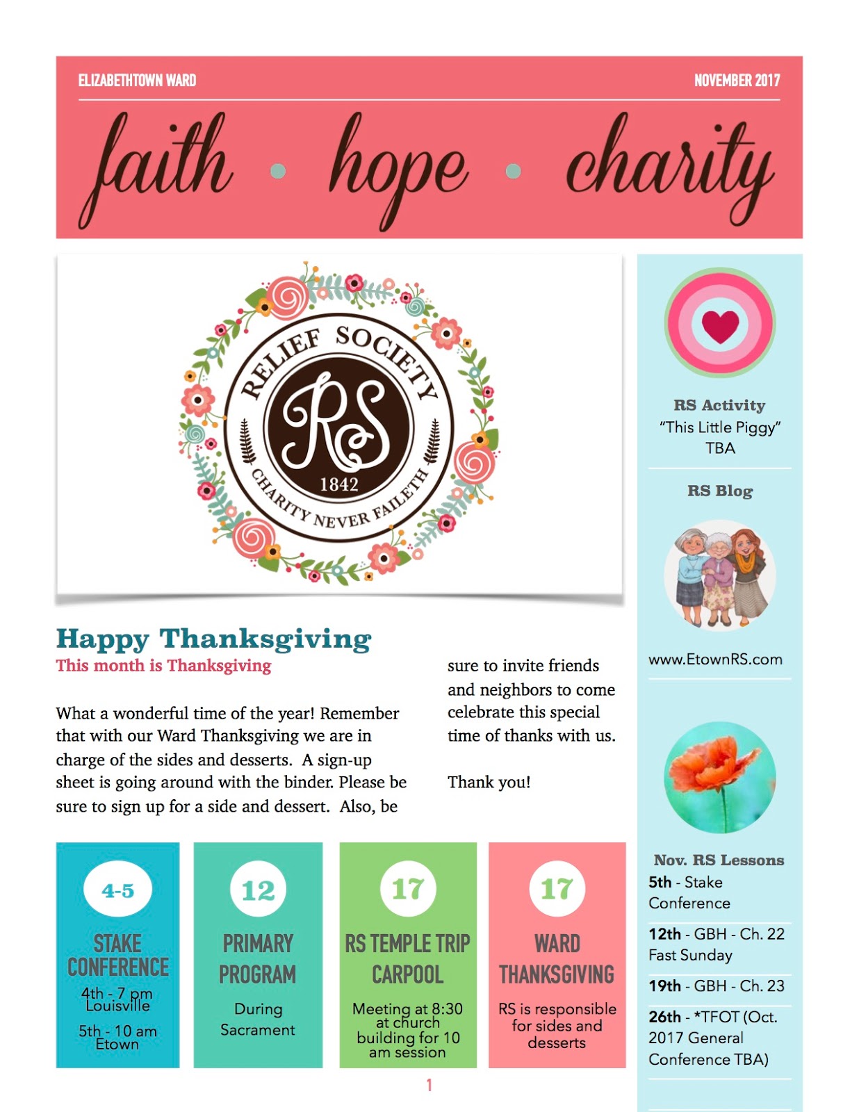 Elizabethtown Relief Society: November Newsletter 2017