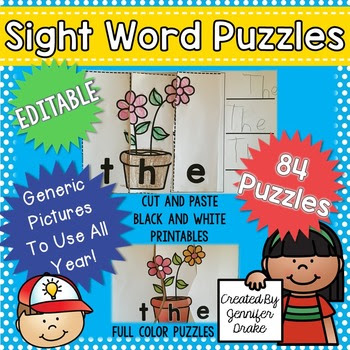 Crayons & Cuties In Kindergarten: Editable Sight Word Puzzles