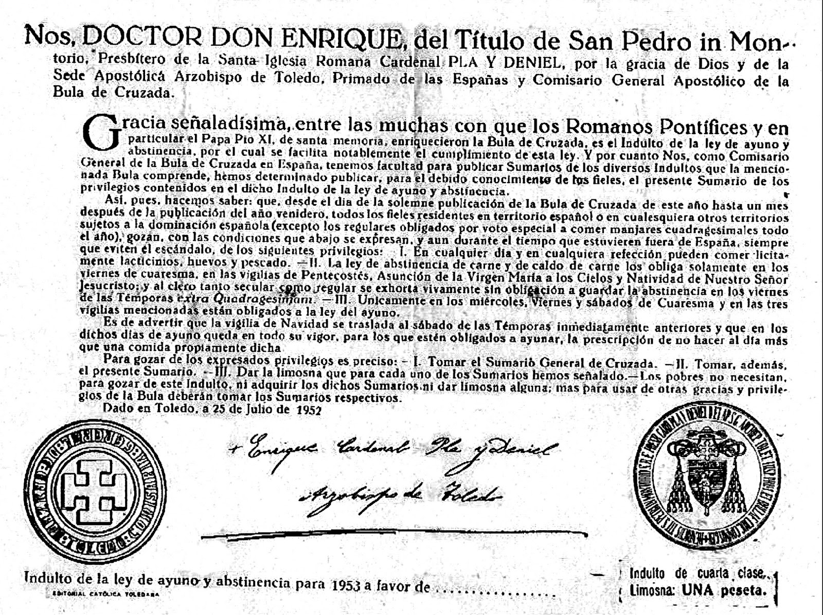 El Mareometro Blog: MUESTRAS DE RELIGIOSIDAD EN LA POSGUERRA: LA BULA