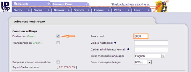 Fungsi addons Advanced Proxy di dalam IPCop