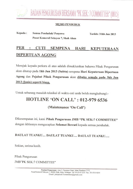 CUTI SEMPENA HARI KEPUTERAAN DIPERTUAN AGONG – Badan Pengurusan Bersama ...