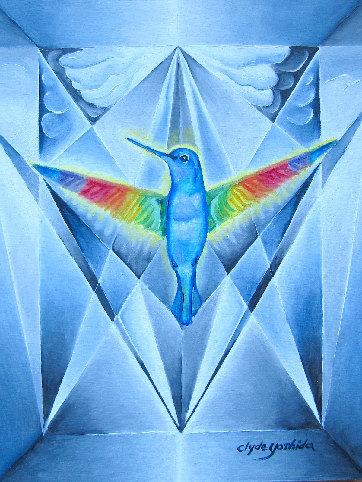 Clyde Yoshida Art and Music: Geometric Rainbow Hummingbird