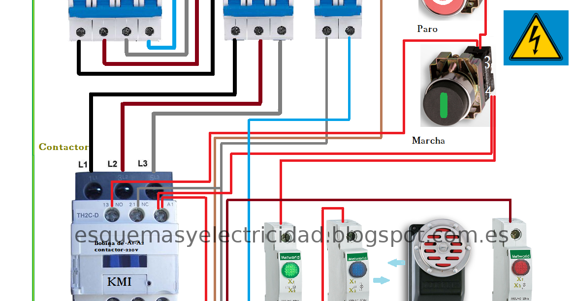 Esquemas eléctricos: Arranque directo motor trifasico de marcha y paro