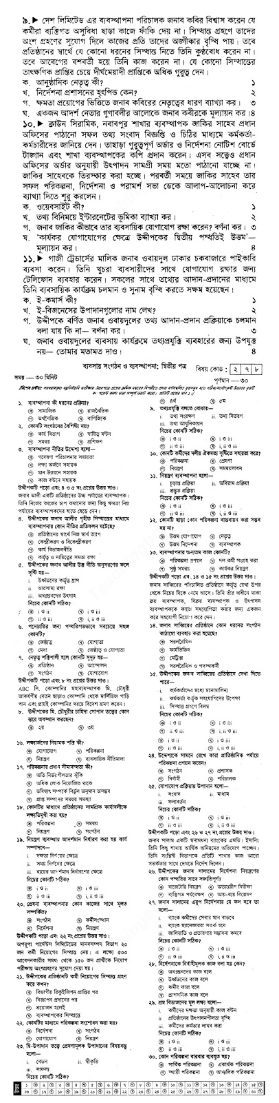 HSC Business Organization & Management 2nd Paper latest Model Question - 01