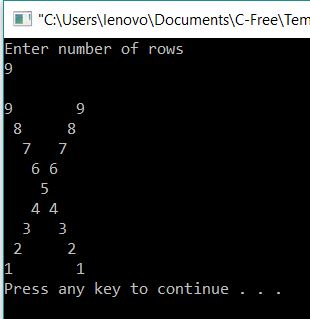 All C Programs: Program to Display Reverse Number X Pattern