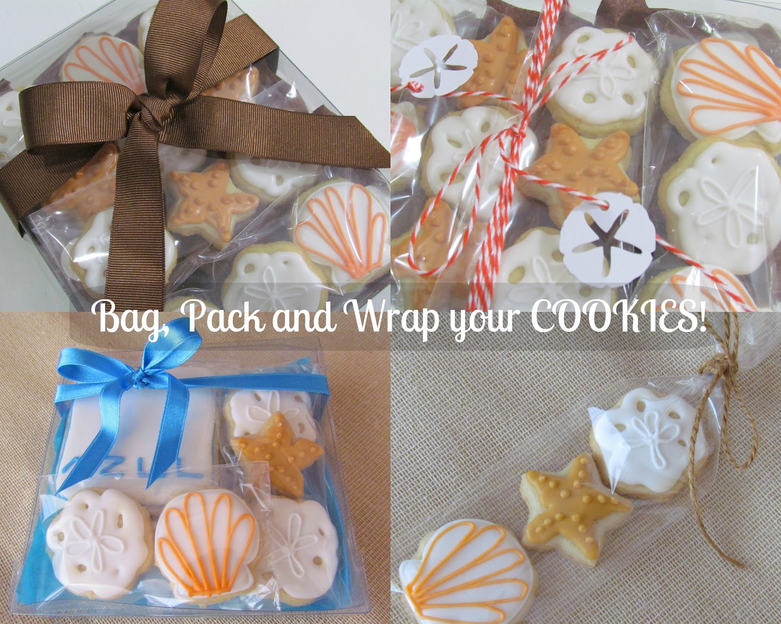 CancunCOOKIES: seashells, starfish, sand dollars + packing cookies
