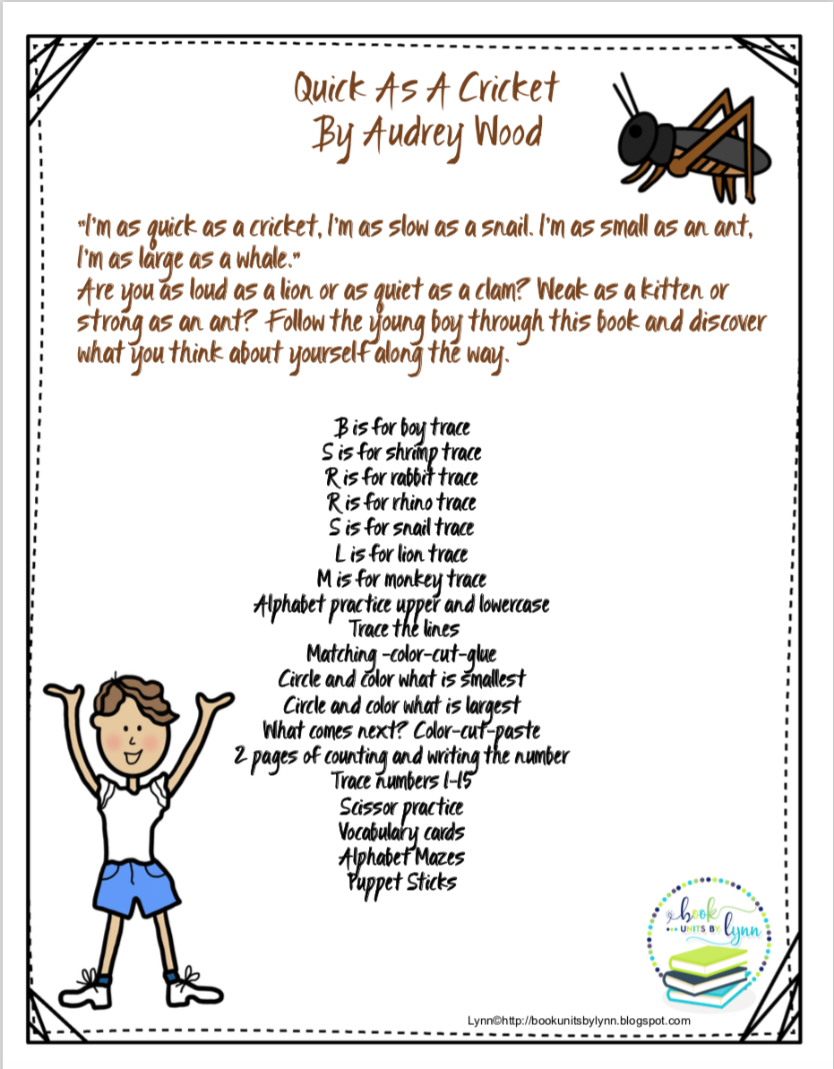 QUICK AS A CRICKET. BOOK UNIT ~ Book Units by Lynn