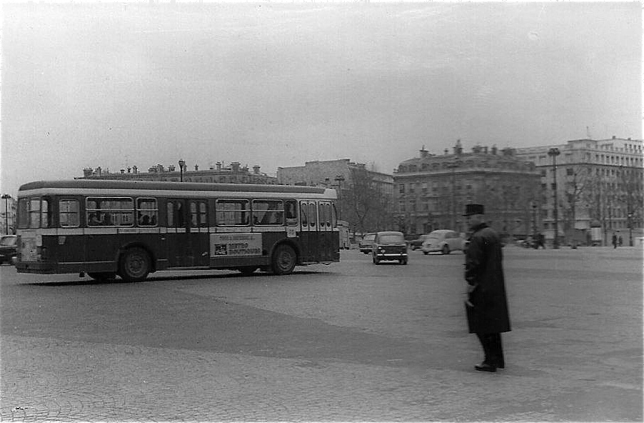 Europe by London Taxi: France - Paris - Buses - March 1970