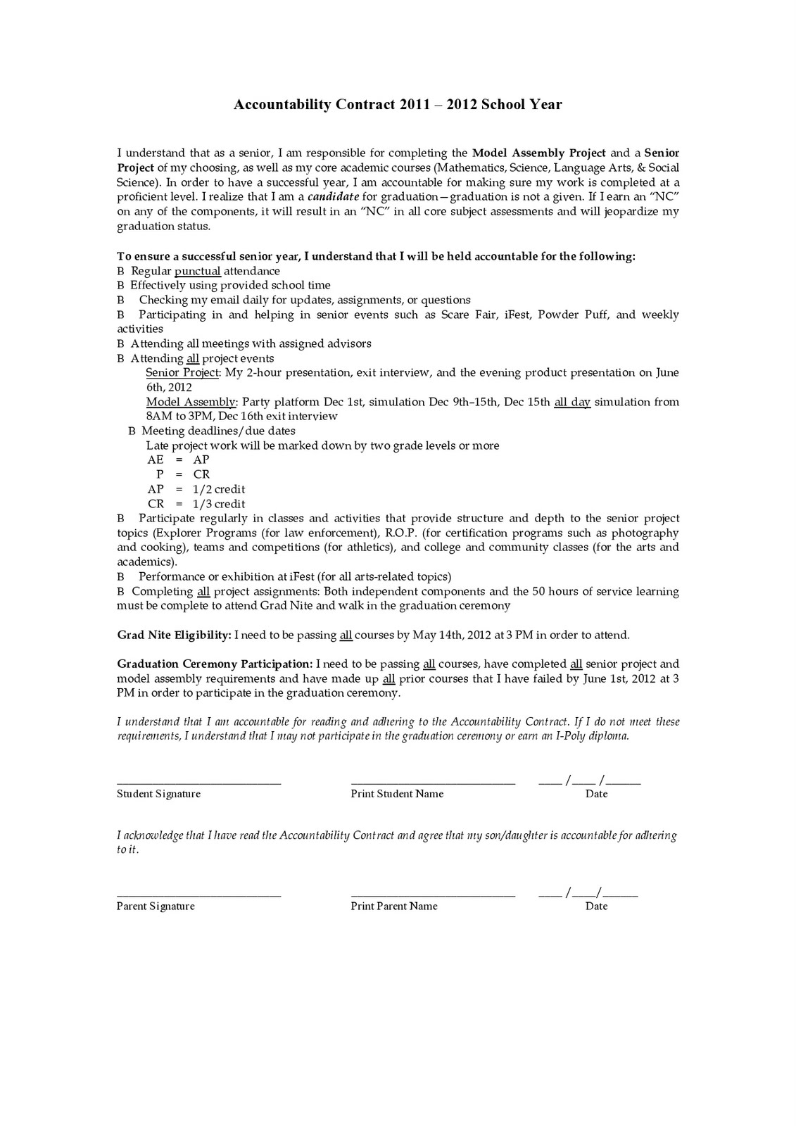 iPoly Class of 2012: Senior Project Accountability Contract