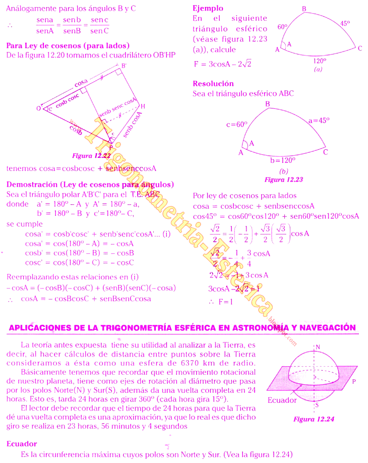 TRIGONOMETRÍA ESFÉRICA ASPECTOS TEORICOS, EJEMPLOS Y EJERCICIOS