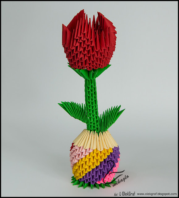 Origami 3d - mikaglo: 161. Tulipan z origami 3d / 3d origami tulip