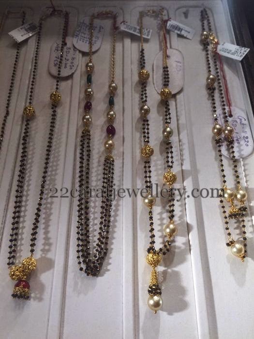 Black Beads Sets with Jhumka Lockets - Jewellery Designs