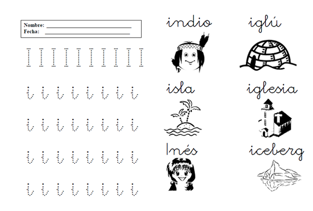 Fichas Infantiles: Fichas letra I