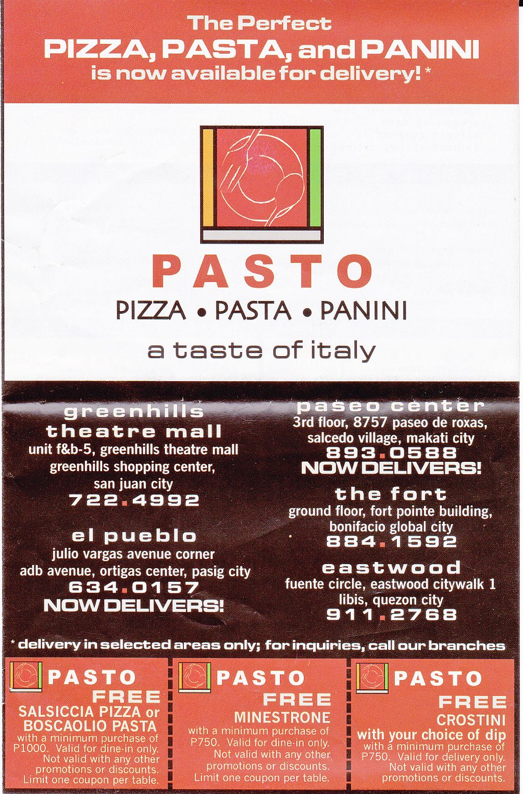 Menus in Manila: Pasto Menu