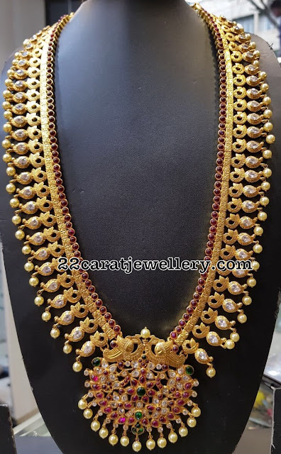 Silver Mango Mala with CZ and Pearls Drops - Jewellery Designs