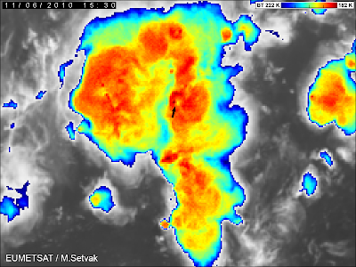 Convective Storms: Other storm-top features in color-enhanced IR imagery
