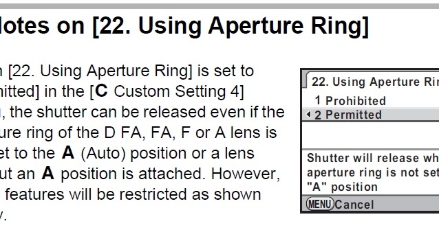 RiceHigh's Pentax Blog: Partial Workaround for Body Aperture Block ...