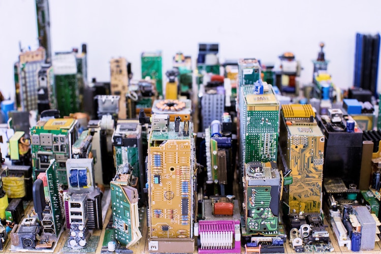 Trick Eye Museum: Model of Manhattan City from pieces of recycled computer