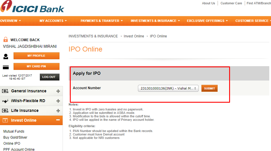how to apply ipo through asba online icici net banking - Mirani Finance