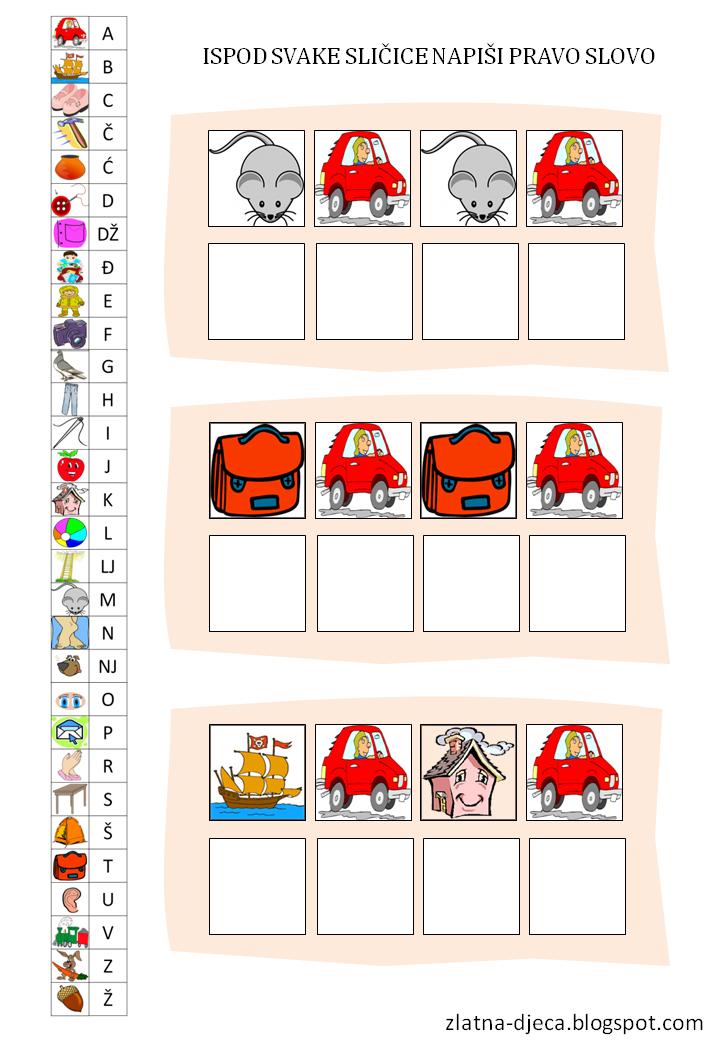 Zlatna djeca: Radni listovi za učenje prvih slova
