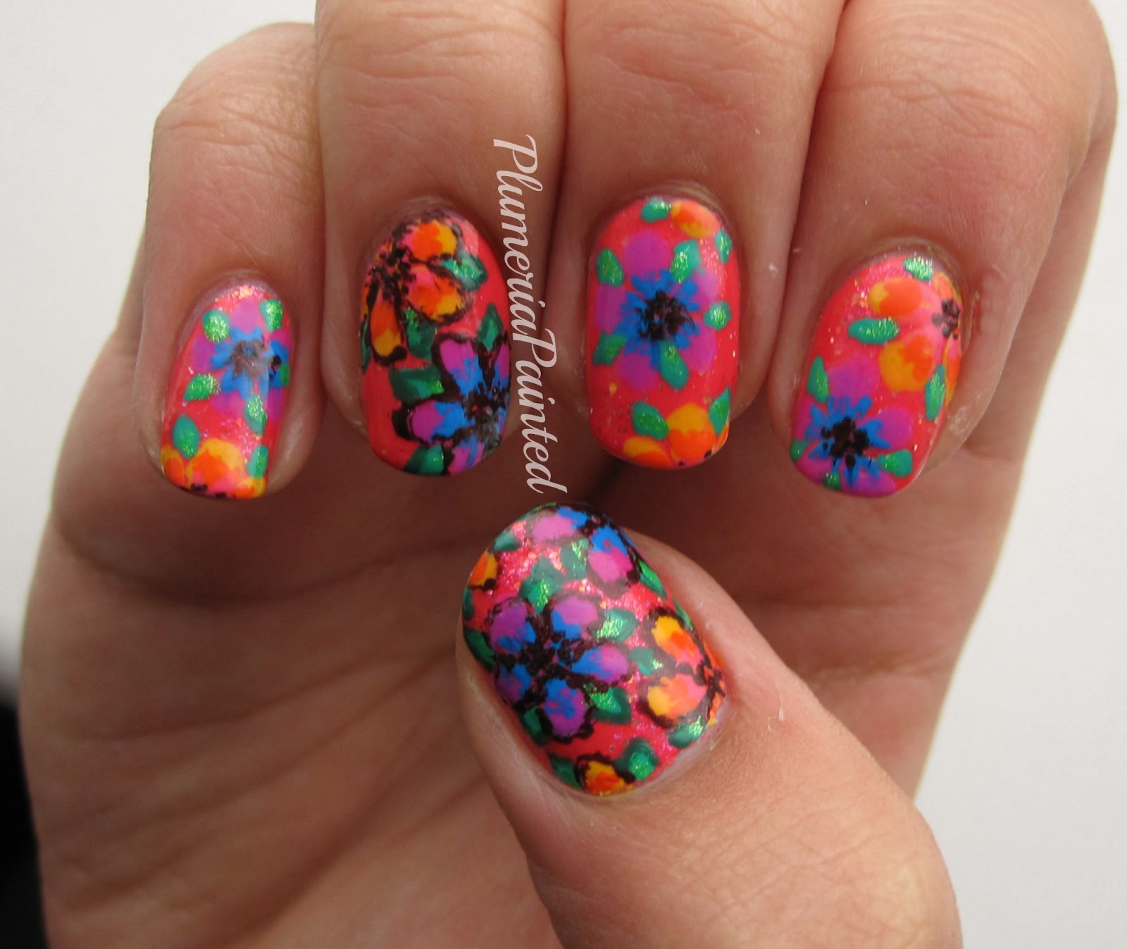 PlumeriaPainted: Bright Tropical Floral Nails