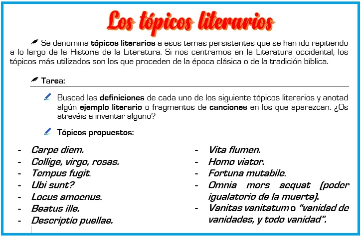 LENGUA DE TRAPO: Primer trabajo sobre los tópicos literarios