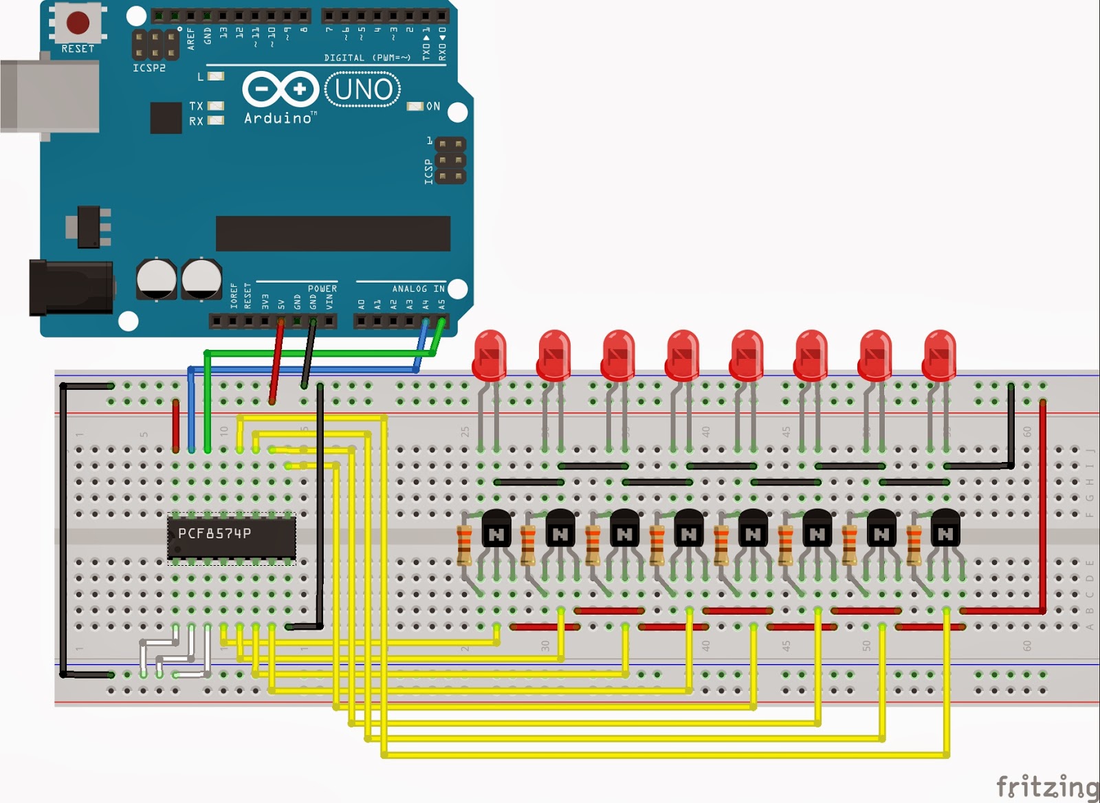 Tutoriais Circuitos Eletrônicos IX: PCF8574 + Leds - Arduino Eletrônica