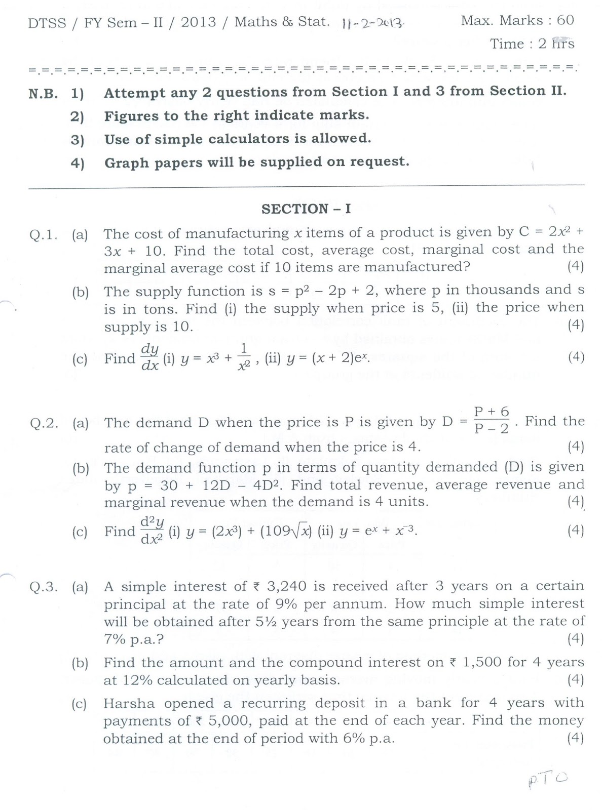 Question Papers Collection: ATKT FYBCOM (SEM II MATHS & STATS)