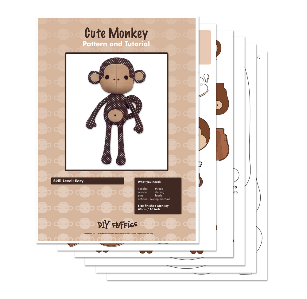Toy Patterns by DIY Fluffies : Cute monkey doll pattern - sewing project