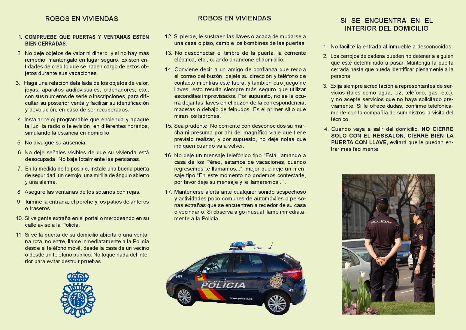 La Policía Nacional Distribuye Un Tríptico Para Prevenir Robos En