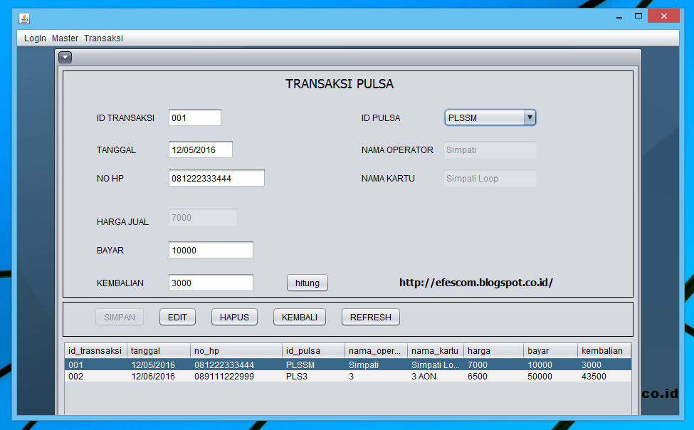 Contoh Aplikasi Penjualan Pulsa dengan Netbeans - EFESCOM