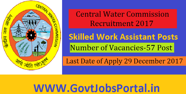 Central Water Commission Recruitment 2017-57 Skilled Work Assistant