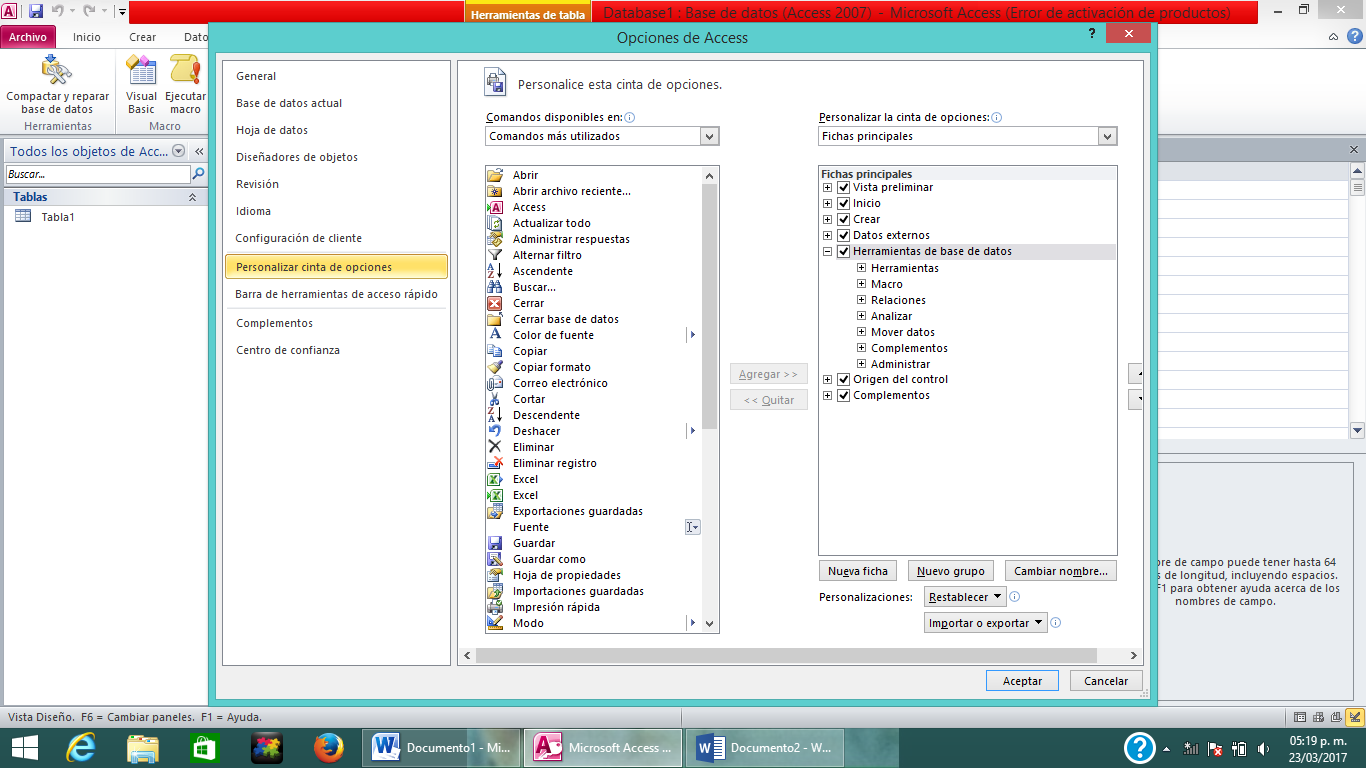 Formulas y Funciones de Excel: Interfaz de Access
