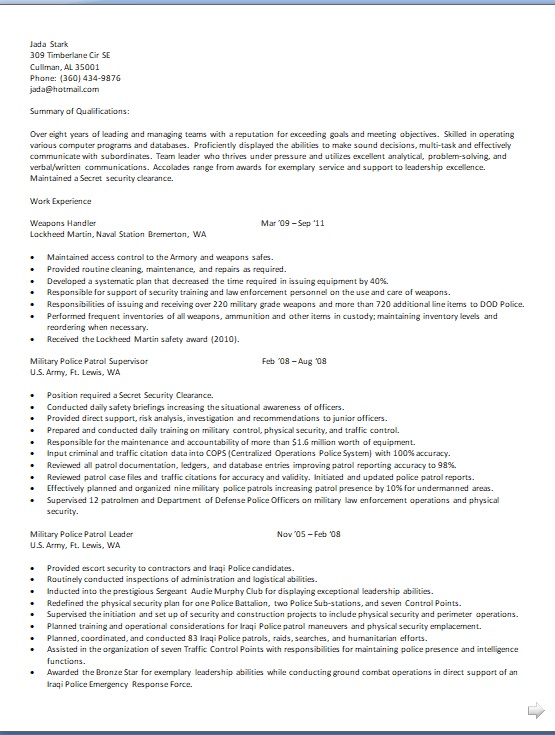Patrol Supervisor Sample Resume Format in Word Free Download