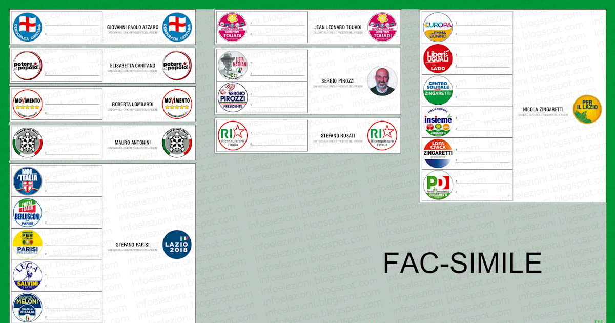 Info Elezioni: Fac simile scheda Elezioni Regionali Lazio 2018