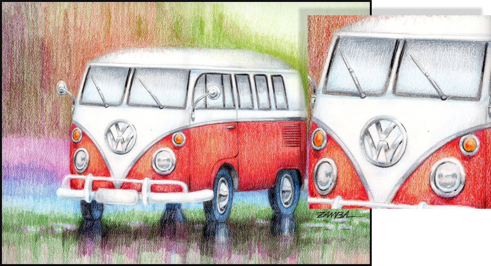 WOLKSWAGEN - KOMBI - WATER COLOR PENCIL - ZAMBA