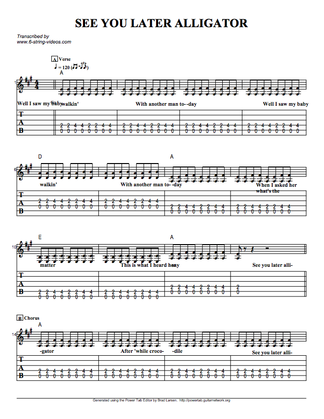 Guitar Tabs: Tabs And Song Sheet For: See You Later Alligator