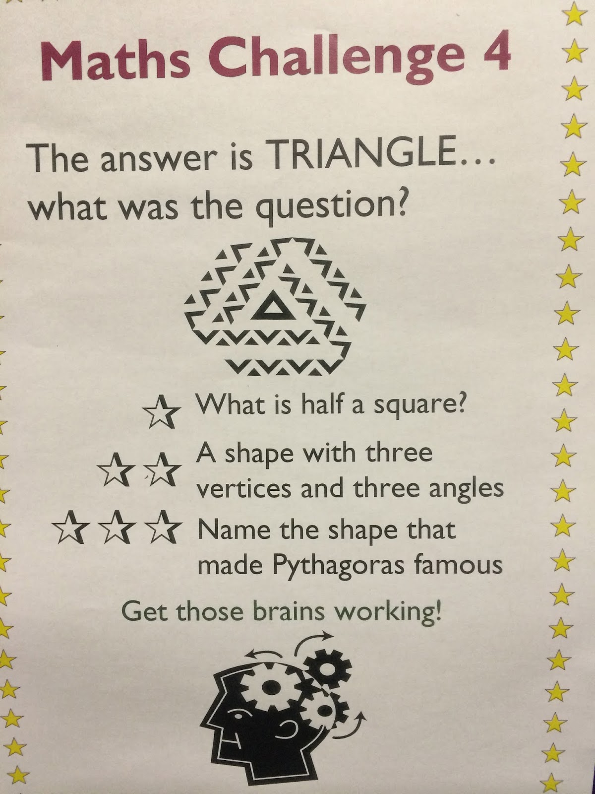 Broadford Primary: Maths Challenge 4: The answer is triangle, what is ...