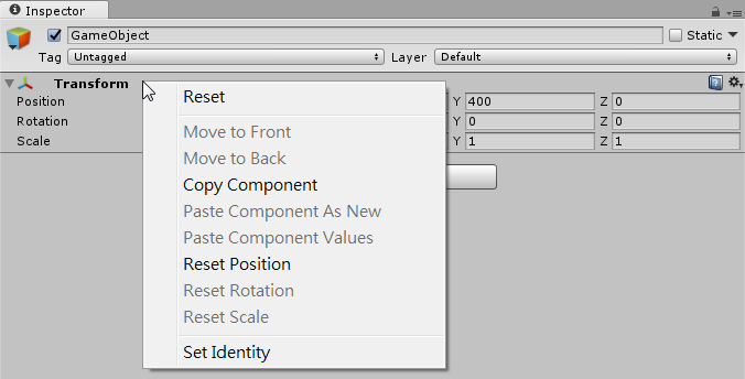 Unity Editor: Menu items